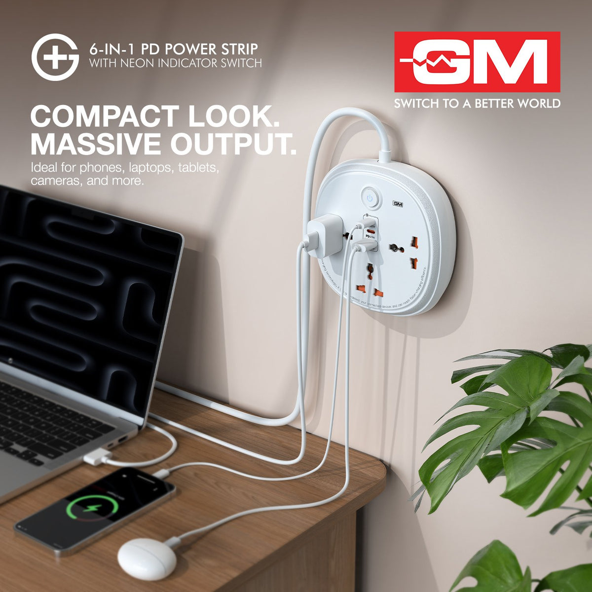 GM G+ 6-in-1 PD Power Strip with Neon Indicator Switch – GM MODULAR